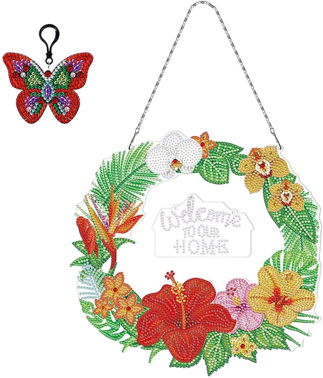Pendant and Keyring - Welcome Home Wreath – Diamond Pixels Australia