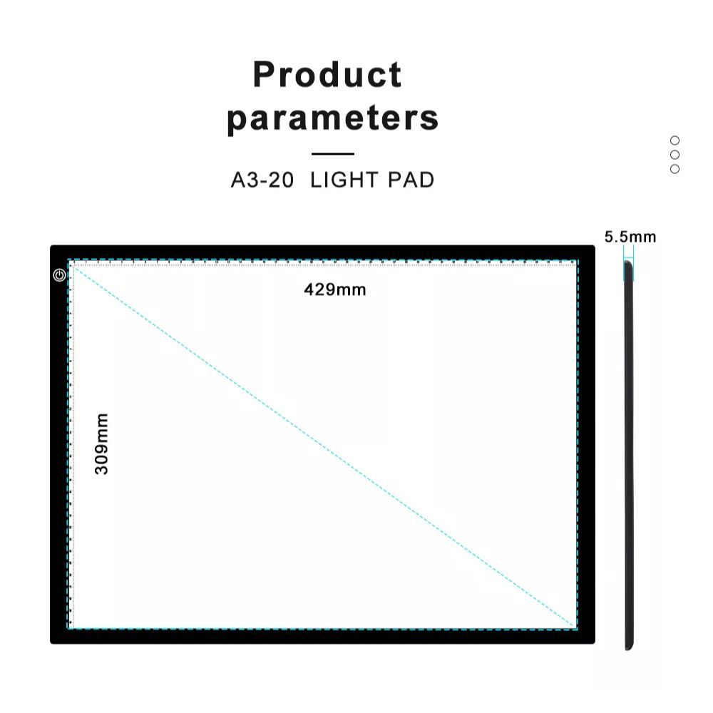 A3 Plug In LED Light Pad - Adjustable Brightness - 43cm x 31cm ...